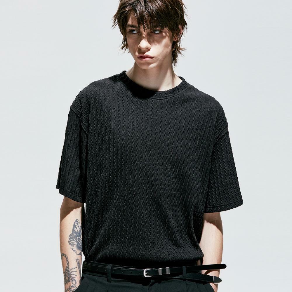 Jacquard Knit Short Sleeve T-shirt Black Deps