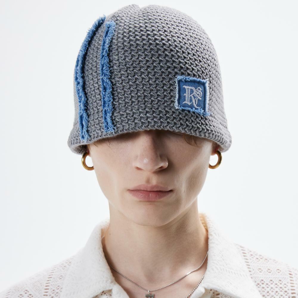 DENIM PATCHED KNIT BEANIE - GRAY Deps