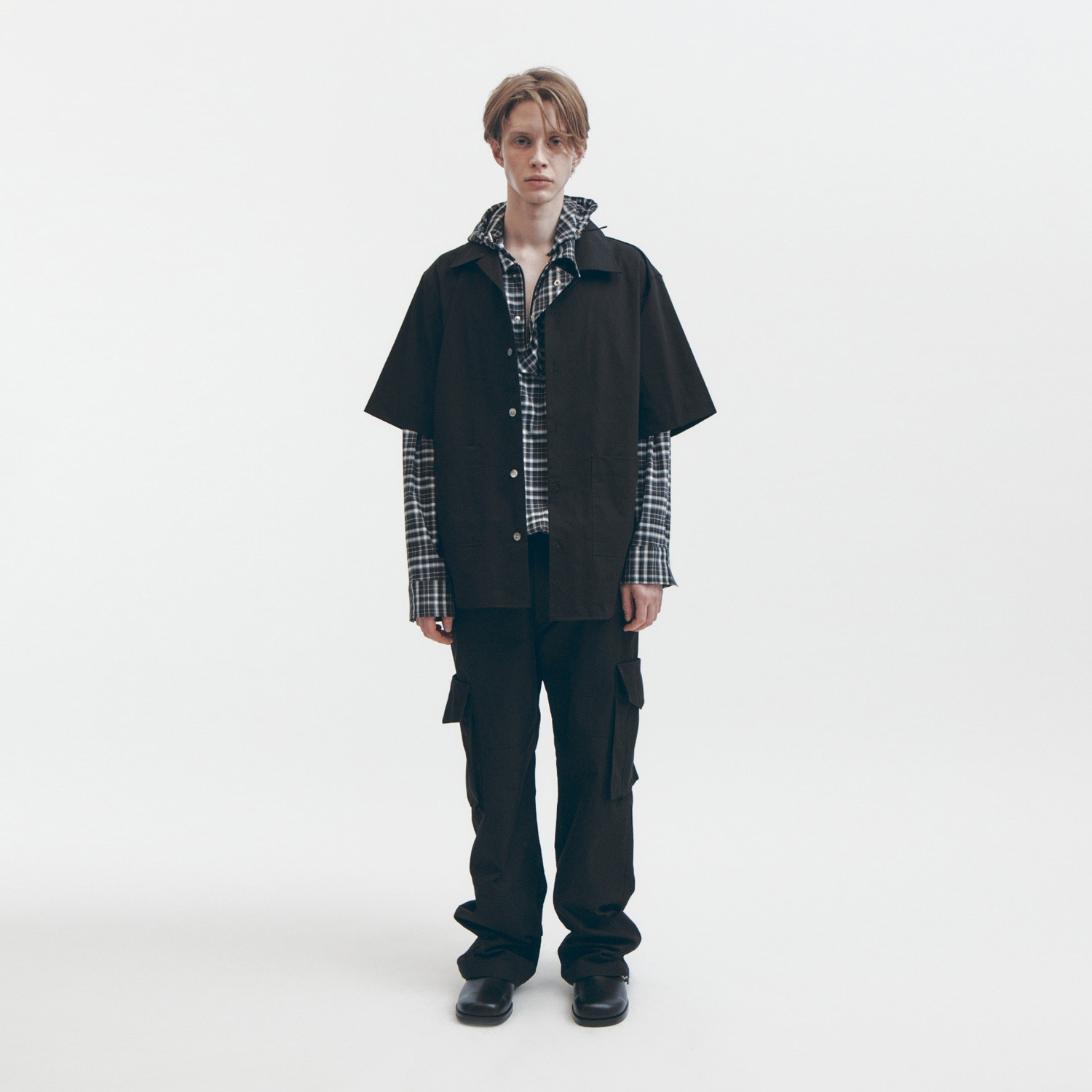 OVERSIZED OPEN COLLAR OUT POCKET SHIRT (BLACK) Deps