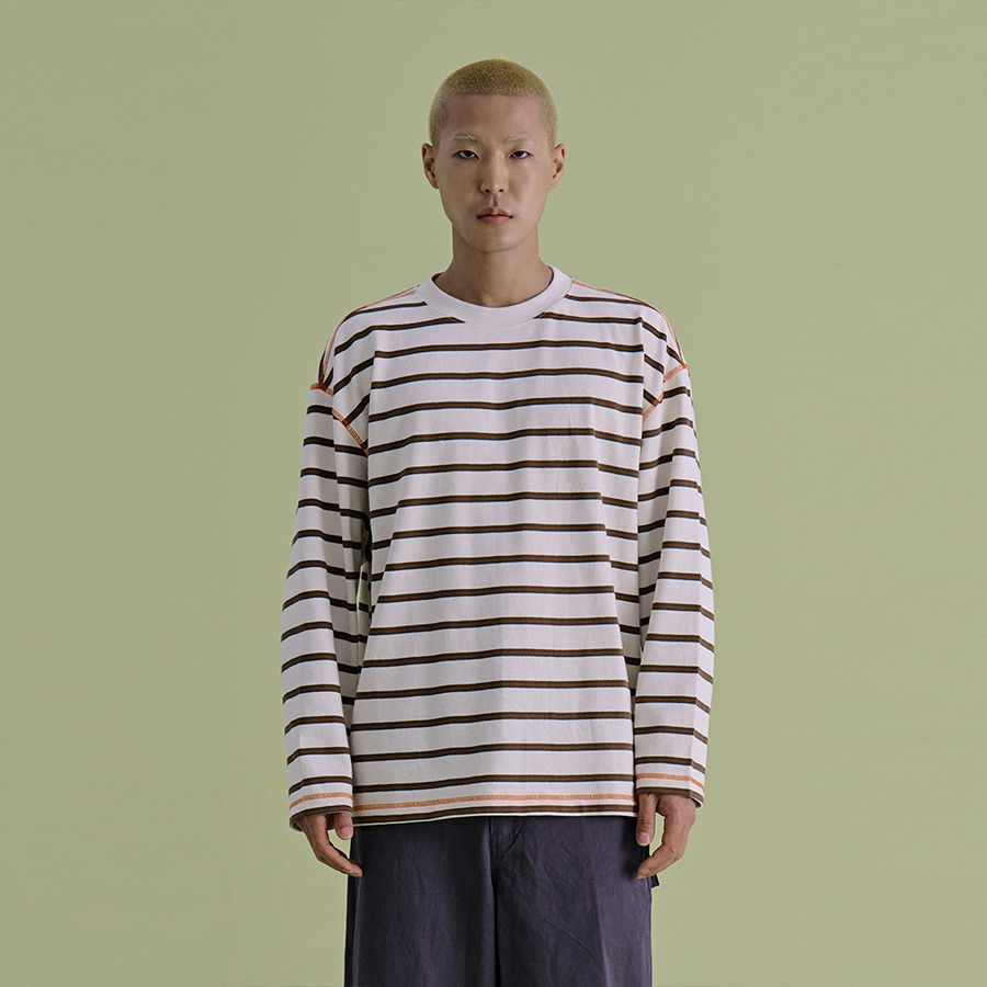 STRIPE L/S T-SHIRTS (KHAKI) Deps