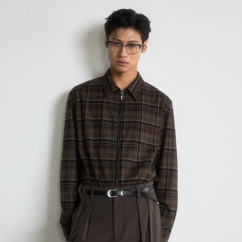 BROWN CHECKERED SHIRT ZIP-UP Deps BROWN CHECKERED SHIRT ZIP-UP Deps